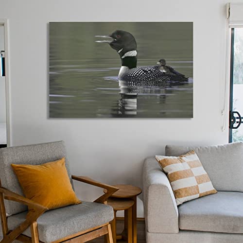 Common Loon with Chick on Water Back Call Picture Poster Wall Decoration Poster in Kamloops, British Canvas Painting Wall Art Poster for Bedroom Living Room Decor 12x18inch(30x45cm) Unframe-style