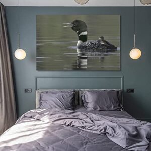 Common Loon with Chick on Water Back Call Picture Poster Wall Decoration Poster in Kamloops, British Canvas Painting Wall Art Poster for Bedroom Living Room Decor 12x18inch(30x45cm) Unframe-style