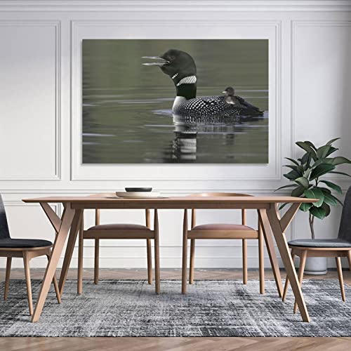 Common Loon with Chick on Water Back Call Picture Poster Wall Decoration Poster in Kamloops, British Canvas Painting Wall Art Poster for Bedroom Living Room Decor 12x18inch(30x45cm) Unframe-style