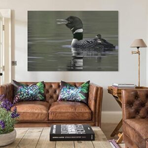 Common Loon with Chick on Water Back Call Picture Poster Wall Decoration Poster in Kamloops, British Canvas Painting Wall Art Poster for Bedroom Living Room Decor 12x18inch(30x45cm) Unframe-style