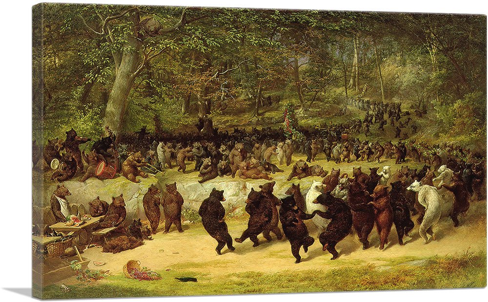 ARTCANVAS The Bear Dance 1850 Canvas Art Print Stretched Framed Painting Picture Poster Giclee Wall Decor by William Holbrook Beard - 18" x 12" (0.75" Deep)