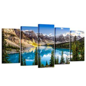 kreative arts - 5 pieces canvas prints wall art canada moraine lake and rocky mountain landscape pictures modern canvas painting giclee artwork for home decoration (medium size 40x24inch)