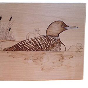 Hand Burned Pine Wood Wall Picture Loon Family with Hanger USA Custom Hand Wood Burned Finished Edge Nice looking wall Picture Living Room Bedroom Bathroom Wall Decor