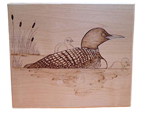 Hand Burned Pine Wood Wall Picture Loon Family with Hanger USA Custom Hand Wood Burned Finished Edge Nice looking wall Picture Living Room Bedroom Bathroom Wall Decor