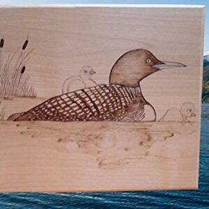 Hand Burned Pine Wood Wall Picture Loon Family with Hanger USA Custom Hand Wood Burned Finished Edge Nice looking wall Picture Living Room Bedroom Bathroom Wall Decor