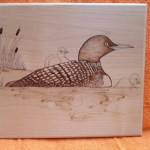 Hand Burned Pine Wood Wall Picture Loon Family with Hanger USA Custom Hand Wood Burned Finished Edge Nice looking wall Picture Living Room Bedroom Bathroom Wall Decor