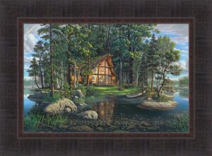 freedom's promise by kim norlien 17x23 log cabin lake god bless america hidden objects gazebo canoe framed art print picture