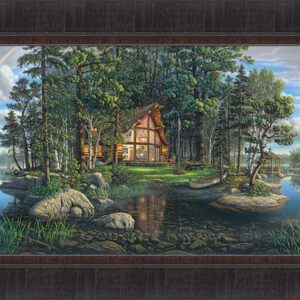 Freedom's Promise by Kim Norlien 17x23 Log Cabin Lake God Bless America Hidden Objects Gazebo Canoe Framed Art Print Picture