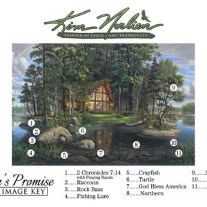 Freedom's Promise by Kim Norlien 17x23 Log Cabin Lake God Bless America Hidden Objects Gazebo Canoe Framed Art Print Picture