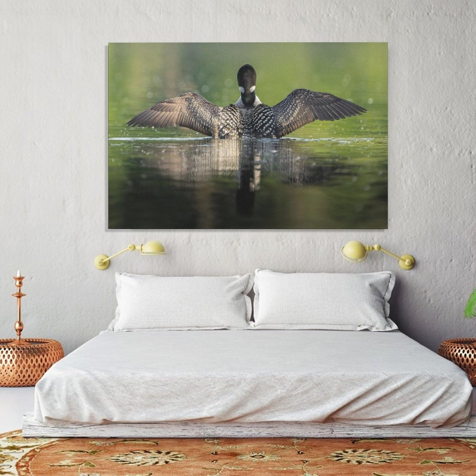 Loon Bird Wings Stretch Canvas Poster Bedroom Decor Sports Landscape Office Room Decor Gift,Canvas Poster Wall Art Decor Print Picture Paintings for Living Room Bedroom Decoration 12x18inch(30x45cm)