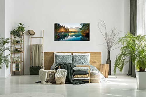 Autumn Lake Large Stretched Canvas Wall Art For Living Room Bedroom Home Decoration,Mordern Morning Sunrise View Print Picture Painting Decor Giclee Artwork,Gallery Wrapped Gift,Inner Frame(24x48)