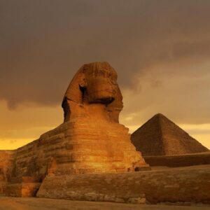 Sunset On Great Sphinx At Giza and Pyramid Complex Giza Necropolis Photo Photograph Ancient Egypt Ruins Monuments Desert Landscape Cool Wall Art Print Poster 36x24