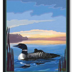 Itasca State Park Loon & Chick Professionally Framed Giclee Archival Canvas Wall Art for Home & Office by Artist Joanne Kollman 30" x 45"