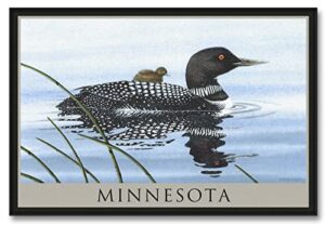 minnesota loon and chick professionally framed giclee archival canvas wall art for home & office from watercolor by artist dave bartholet 30" x 45"