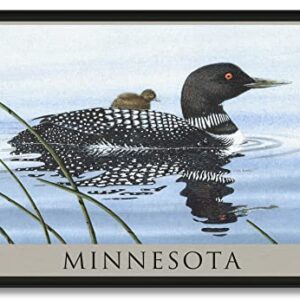 Minnesota Loon And Chick Professionally Framed Giclee Archival Canvas Wall Art for Home & Office from Watercolor by Artist Dave Bartholet 30" x 45"