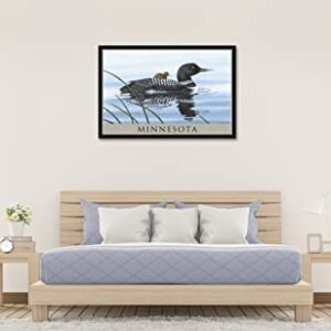 Minnesota Loon And Chick Professionally Framed Giclee Archival Canvas Wall Art for Home & Office from Watercolor by Artist Dave Bartholet 30" x 45"