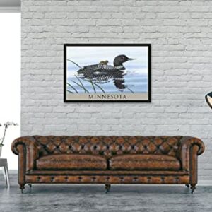 Minnesota Loon And Chick Professionally Framed Giclee Archival Canvas Wall Art for Home & Office from Watercolor by Artist Dave Bartholet 30" x 45"