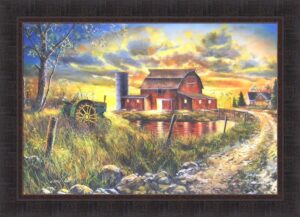 memories past by jim hansel 24x33 barn john deere tractor farm pond framed art print wall décor picture