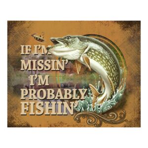 if i'm missin i'm probably fishin - coastal wall art, typographic fish theme wall decor print is ideal for home decor, bedroom wall art, great house decor, perfect office decor, unframed - 10x8