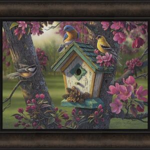 Springtime Beauty by Kim Norlien 16x20 Song Birds Birdhouse Chickadee Bluebird Yellow Gold Finch Framed Art Wall Décor Picture