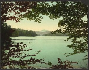 historicalfindings photo: upper loon lake,trees,mountains,rivers,adirondack mountains,new york,ny,c1902