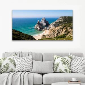 Framed Canvas Wall Art Print On Canvas Praia da Ursa beach on a sunny day Portugal Pictures Posters Artwork for Living Room Bedroom Ready to Hang Wall Decor 20X40