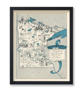 poster master vintage map poster - retro minnesota map print - minnesota state map art - gift for teacher, student, travel lover - decoration for classroom, office, dorm - 8x10 unframed wall art