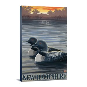 lantern press new hampshire, common loon, (24x36 wrapped canvas, wall decor, artwork)