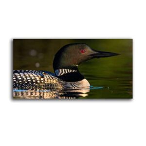 large wall art loon with red glow in eye painting poster print on canvas artwork for living room bedroom stretched and framed ready to hang 20”x40”