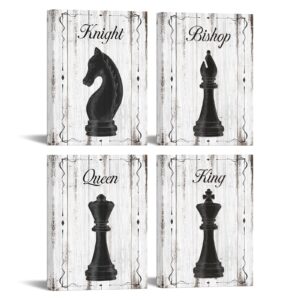 fushvre 4 piece chess wall art vintage king queen knight bishops painting poster art print for living room home office decor game picture forchess club guest room decoration framed ready to hang