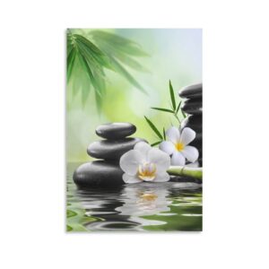 zen spring garden japanese style wall decor poster for home,spa black stone white flower green bamboo print canvas art picture print modern family bedroom decor posters 24x36inch(60x90cm)