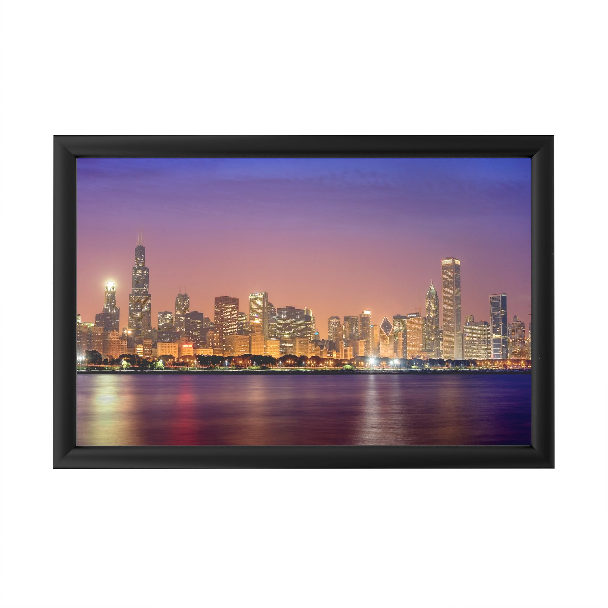 Trademark Fine Art Mike Jones Photo 'Chicago Dusk full skyline' - Backlit LED Lightbox with Metal Frame - Ready to Hang with Anti-Glare Acrylic Cover