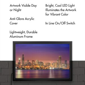 Trademark Fine Art Mike Jones Photo 'Chicago Dusk full skyline' - Backlit LED Lightbox with Metal Frame - Ready to Hang with Anti-Glare Acrylic Cover