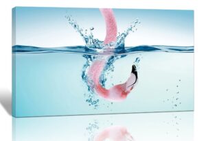 purple verbena art flamingo in water pictures wall art pink flamingos animal canvas prints artwork painting for home living room bedroom bathroom walls decorations,12x16 inches picture frame