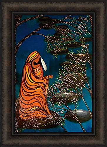 Water Prayers by Betty Albert 16x22 Native American Indian Woman Lake Rocks Feather Framed Art Print Wall Décor Picture