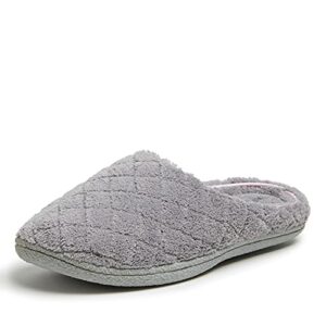 dearfoams women's leslie washable memory foam terry clog with wide widths slipper, medium grey, 7-8