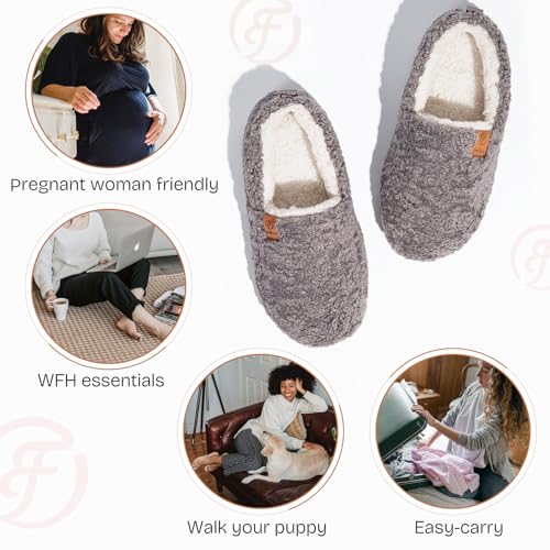 EverFoams Women’s Soft Curly Full Slippers Memory Foam Lightweight House Shoes Cozy Loafer with Polar Fleece Lining Grey,7-8 US