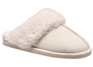 nine west scuff slippers for women, extra soft & comfortable winter house shoes, ivory, medium 7-8