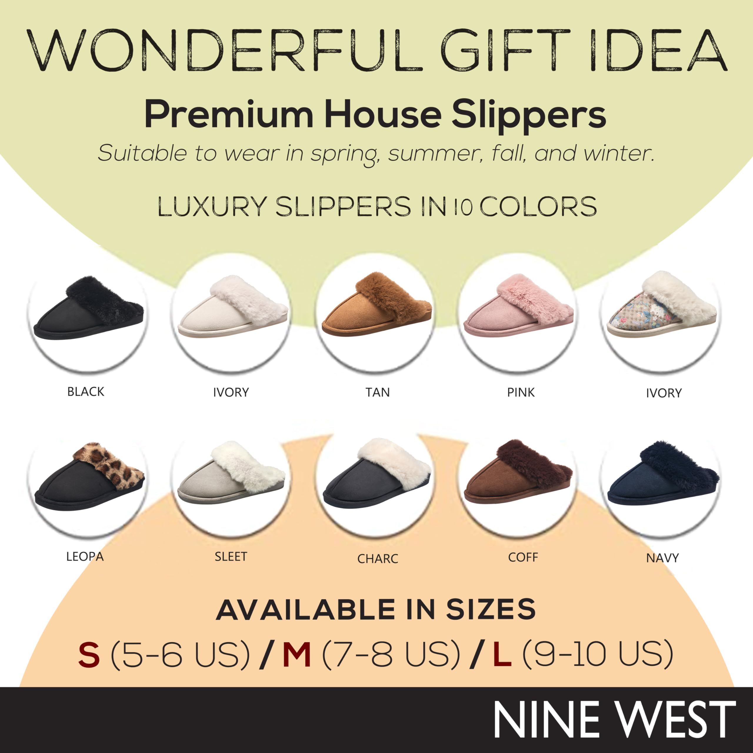 Nine West Scuff Slippers For Women, Extra Soft & Comfortable Winter House Shoes, Ivory, Medium 7-8