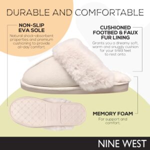 Nine West Scuff Slippers For Women, Extra Soft & Comfortable Winter House Shoes, Ivory, Medium 7-8