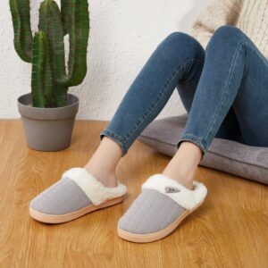 NineCiFun Women's Slip on Fuzzy Slippers Memory Foam House Slippers Outdoor Indoor Warm Plush Bedroom Shoes Scuff with Faux Fur Lining size 7 8 light grey