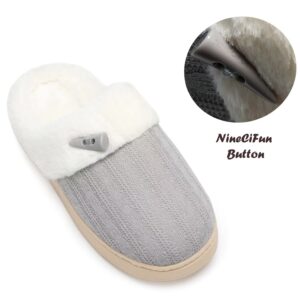 NineCiFun Women's Slip on Fuzzy Slippers Memory Foam House Slippers Outdoor Indoor Warm Plush Bedroom Shoes Scuff with Faux Fur Lining size 7 8 light grey