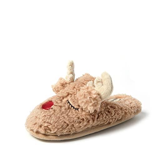 Dearfoams Women's Shay Giftable Holiday Themed Novelty Scuff Slipper, Reindeer, Large