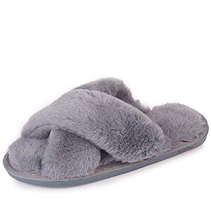 humiwa gray cross slippers fuzzy fluffy faux fur house spa cute open toe slippers for women girl/women6-6.5 men5.5-6