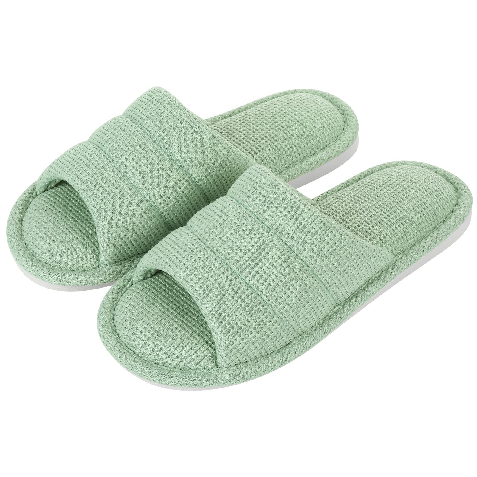 shevalues Summer House Slippers for Women Men Breathable Waffle Indoor Slippers Slip-on Open Toe Home Shoes, Green 7.5-8.5 Women Men/6-7men