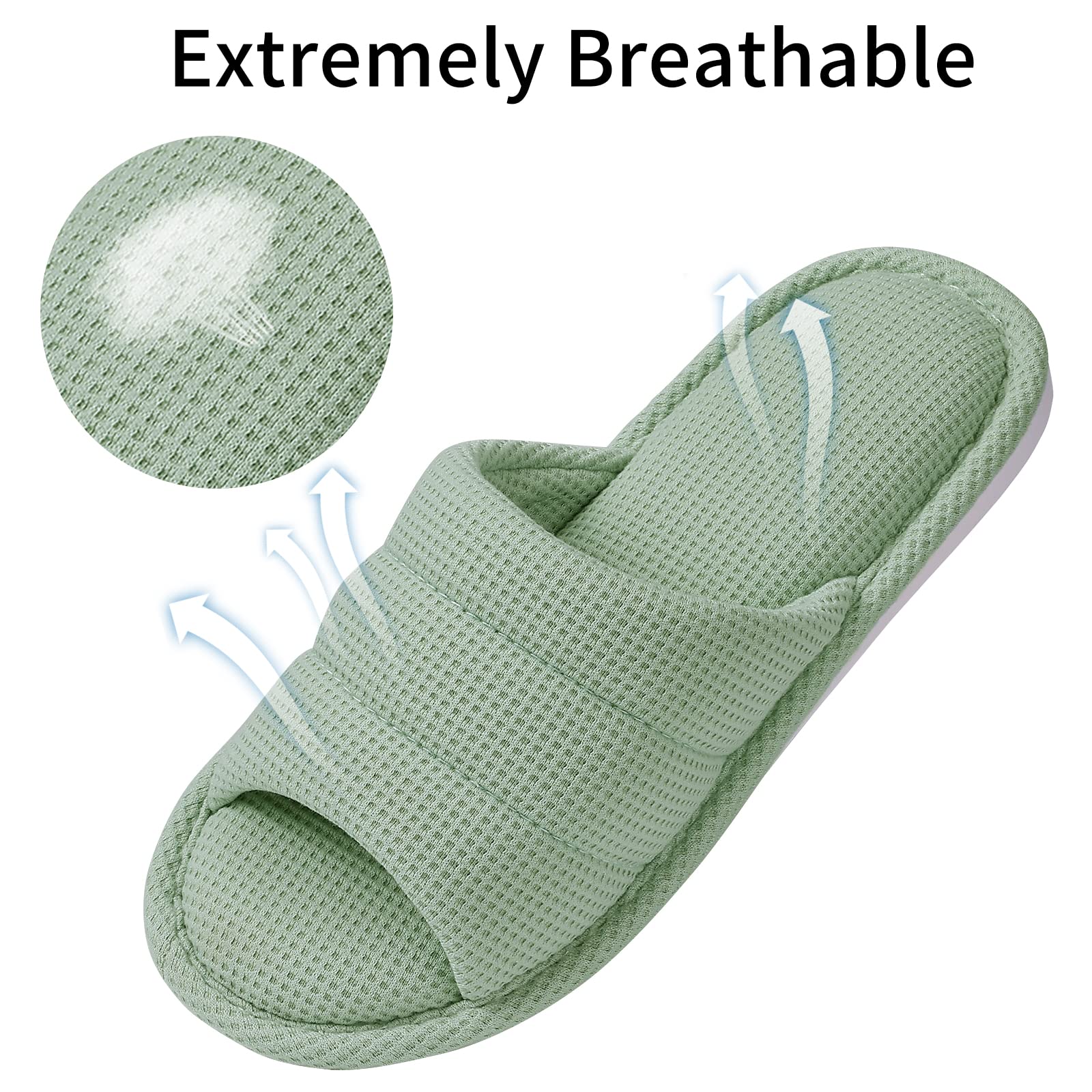 shevalues Summer House Slippers for Women Men Breathable Waffle Indoor Slippers Slip-on Open Toe Home Shoes, Green 7.5-8.5 Women Men/6-7men