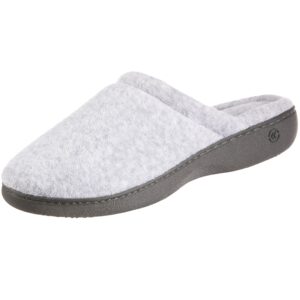 isotoner women's terry slip on clog slipper with memory foam for indoor/outdoor comfort, heather grey rounded, 8.5-9