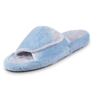 isotoner women's terry spa slip on slide slipper with memory foam for indoor/outdoor comfort, blue moon, 9.5-10