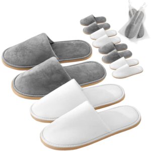 6 pairs spa slippers, washable & reusable closed toe disposable indoor hotel slippers, soft home coral fleece slipper,super soft crystal velvet, padded sole for comfort for guests, hotel, travel ,wedding (gray*3+white*3)