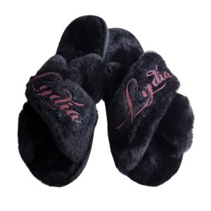 cute fluffy slippers for women - sizes xs - xl (us 4-12) - personalized bridesmaid slippers - custom gift for her